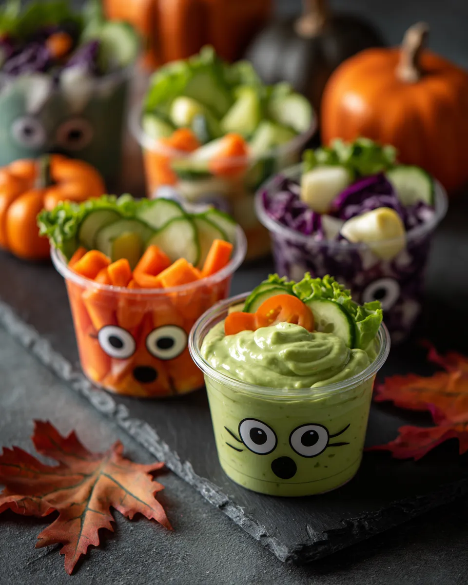 Spooky Veggie Cups with Ranch Slime Dip | Halloween Party
