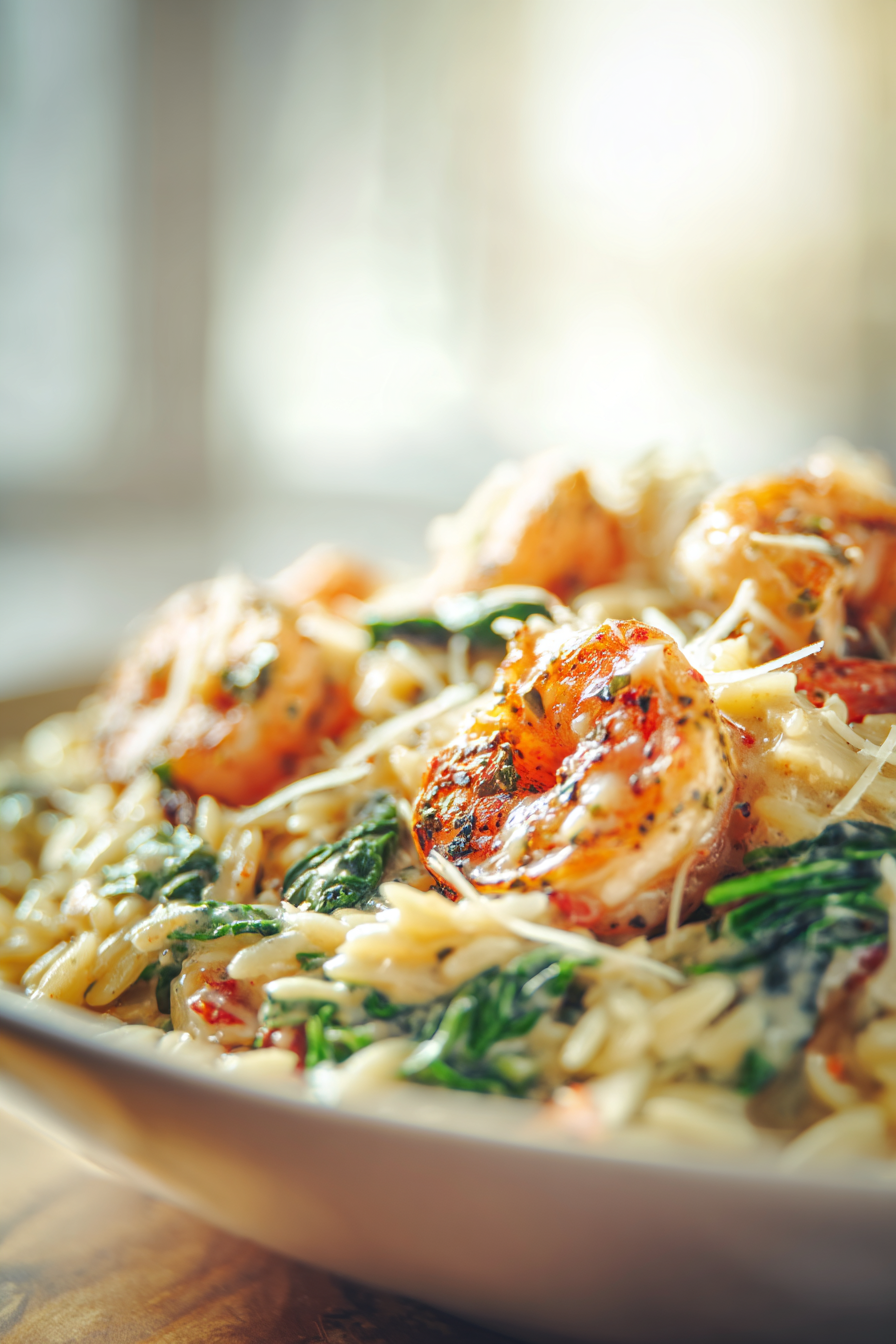 Creamy Tuscan Shrimp Orzo (One Pan Dinner)